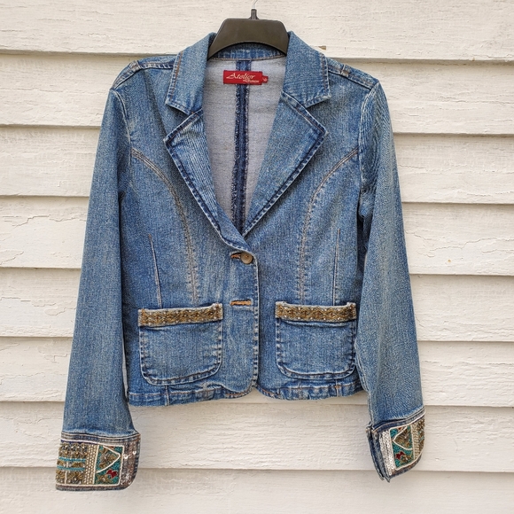 Atelier Denim | Jackets & Coats | Beaded Jean Jacket | Poshmark